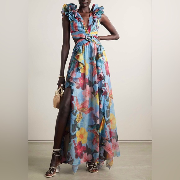 PatBO | Dresses | Patbo Cutout Ruffled Floralprint Chiffon Maxi Dress ...